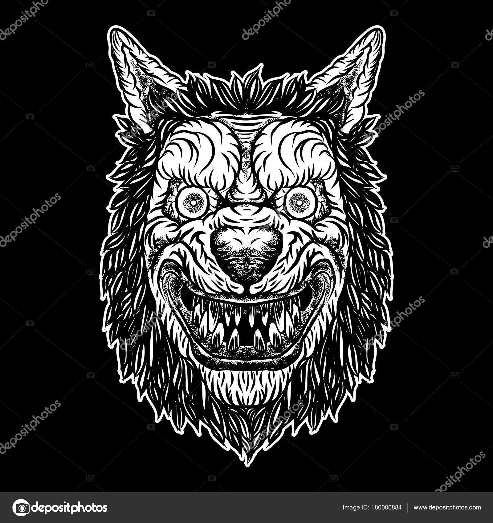 Wolf blackwork tatouage concept flash isolé sur blanc . Vecteur par ...