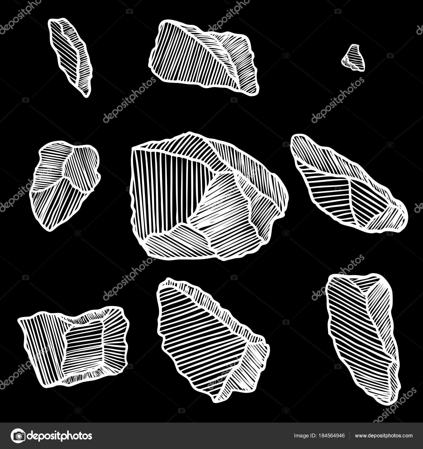Rock Stone Hand Drawn Style Big Set Different Boulders Collection Stock ...