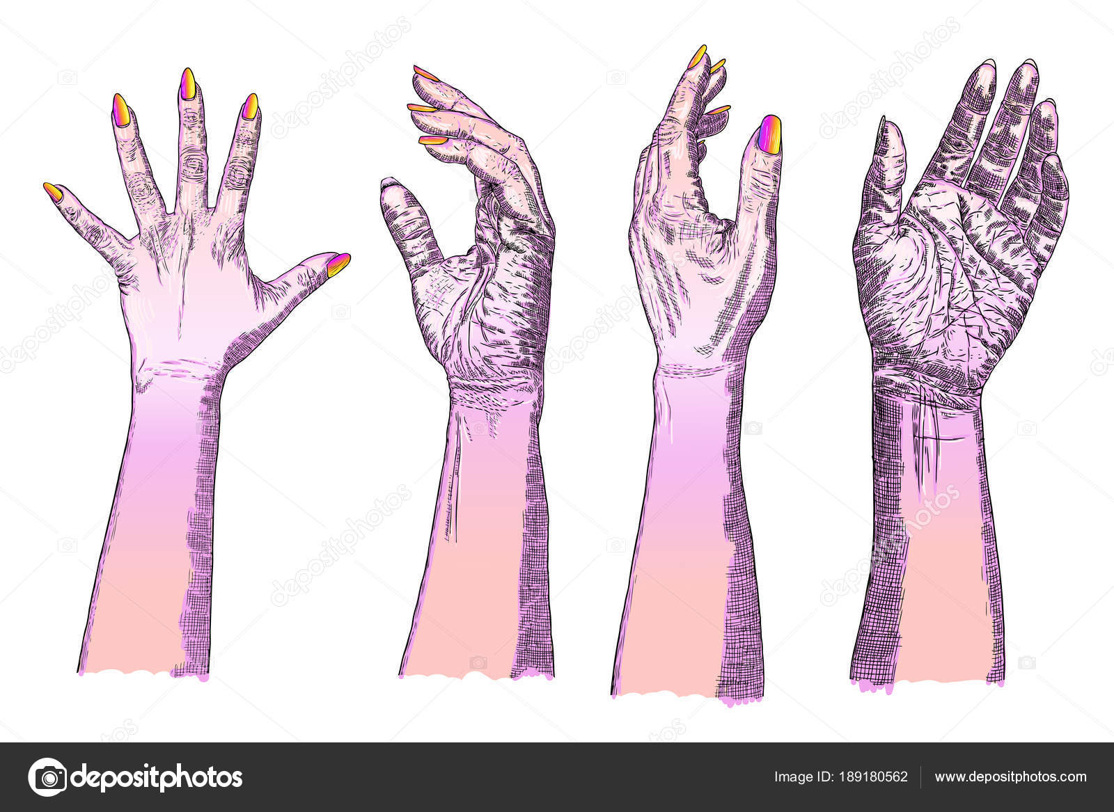 Woman gestures of hands on a white background set. Hand drawn. V Stock ...