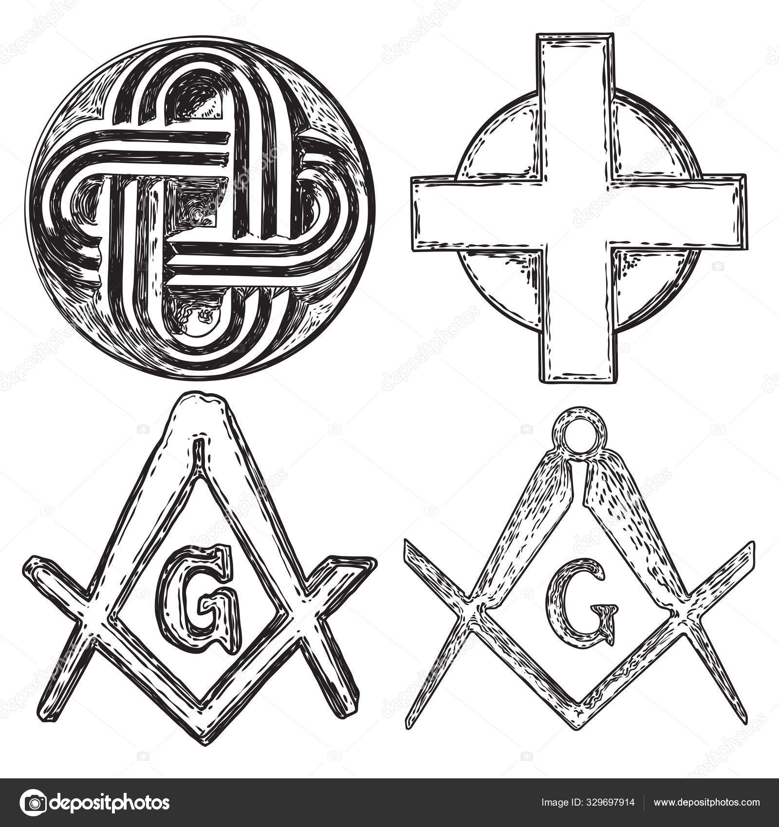 Set of decorative symbols. Circular decorative Christian religio ...