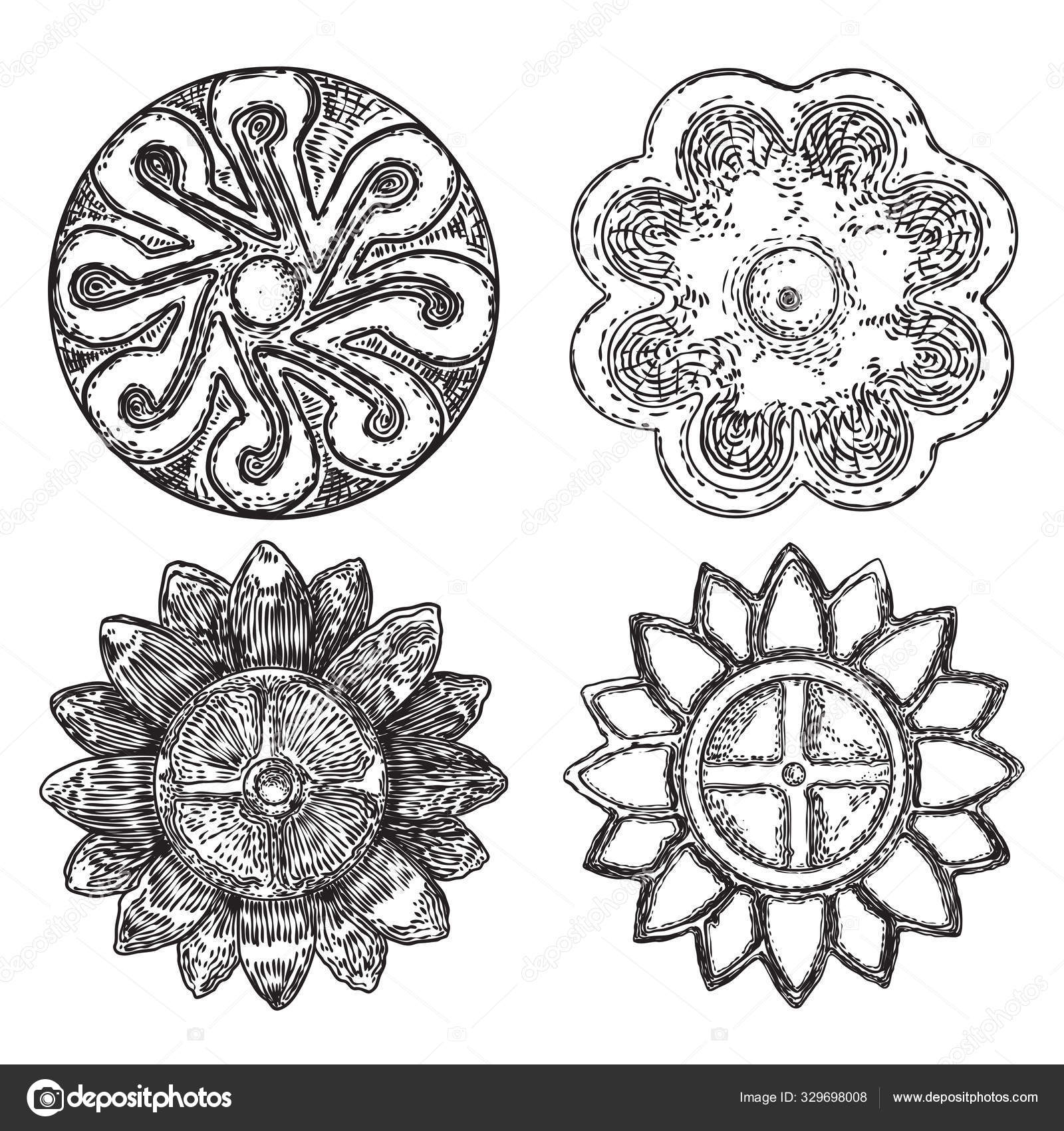 Set of elegant vintage circular floral ornament in classic style Stock ...