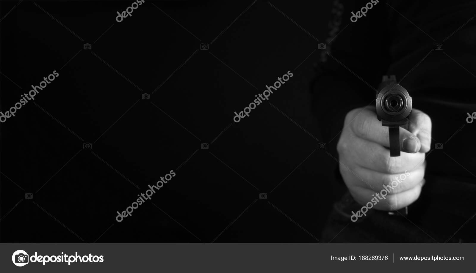 Man Hand Pointing Gun Forward Black White Photo Copy Space — Stock ...