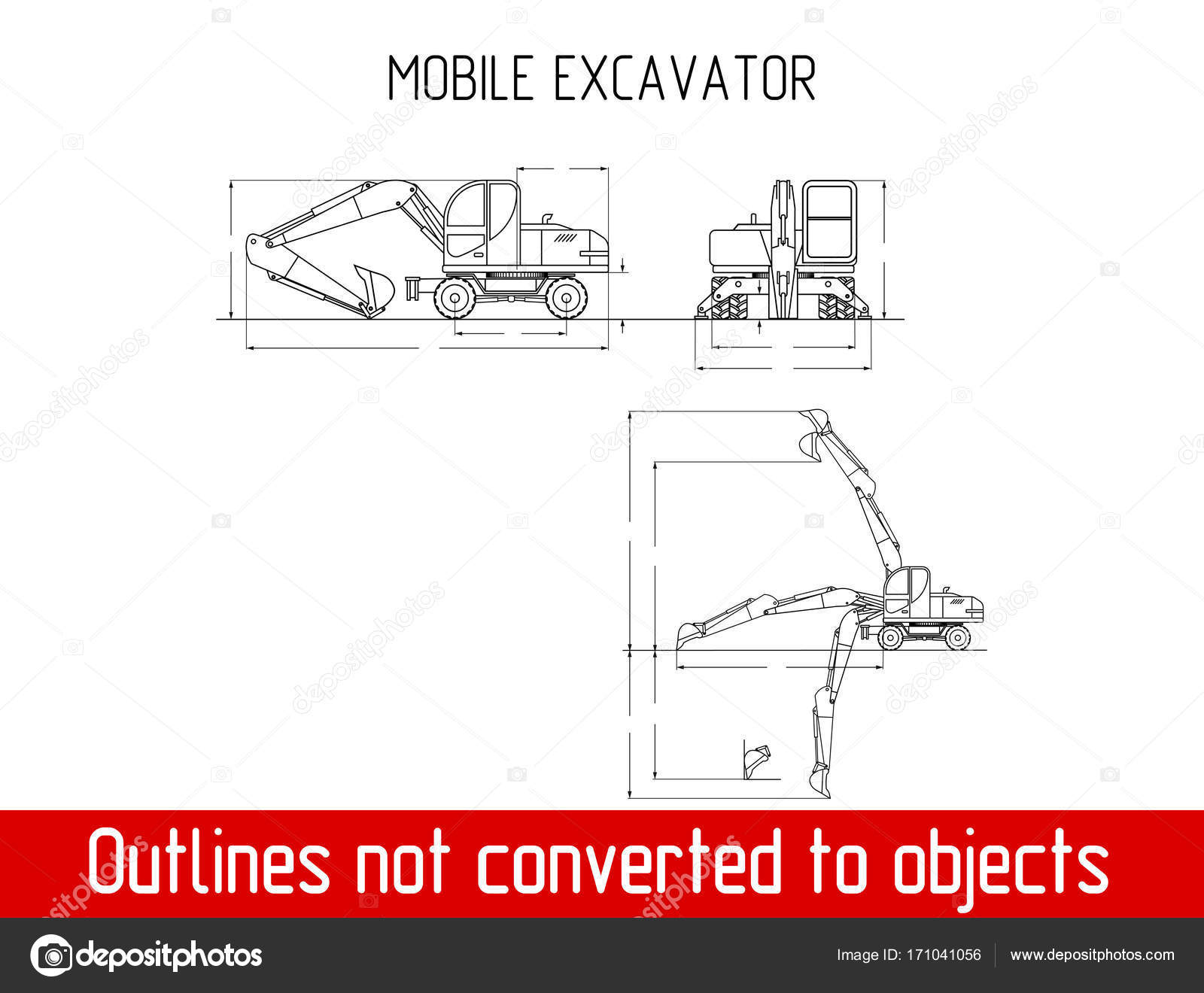 Typical Mobile Excavator Overall Dimensions Blueprint Template ...