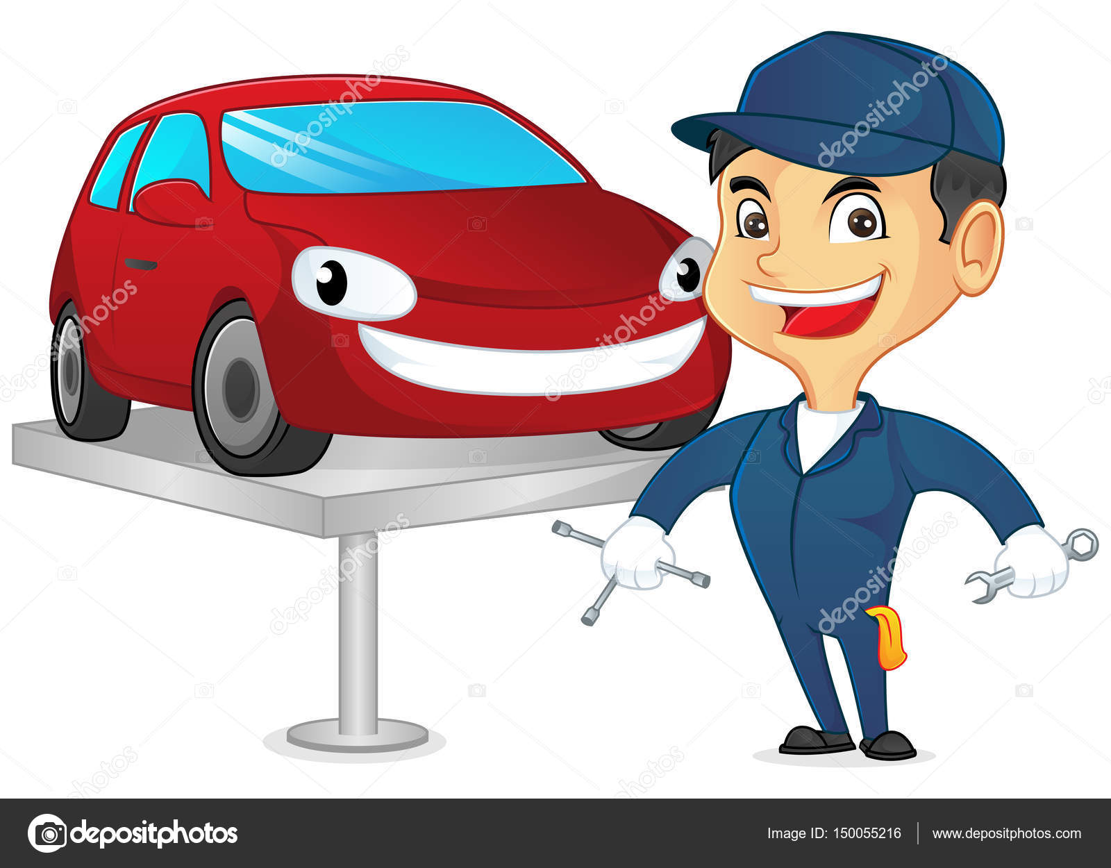 Cartoon Of Mechanic Fixing Car