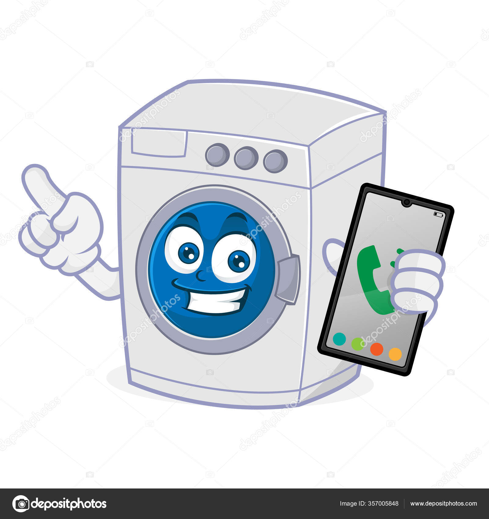Washing Machine Hold Phone Pointing Isolated White Background Stock ...