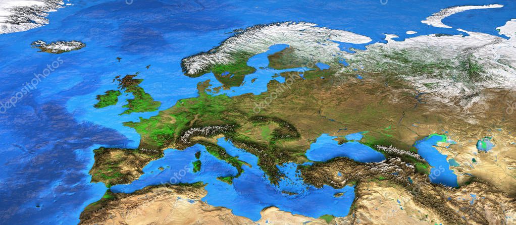 Mapa mundial de alta resolución centrado en Europa 2022