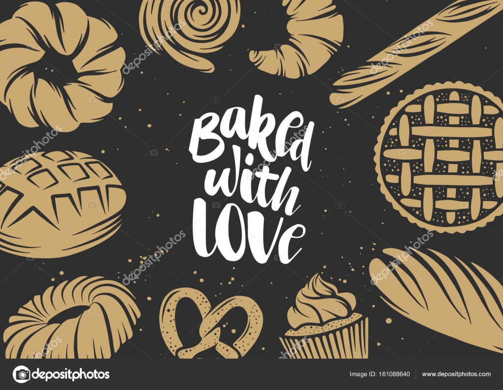 Hand drawn typography design with bread, pastry, pie, buns Stock Vector by ©De_Malia 161088640