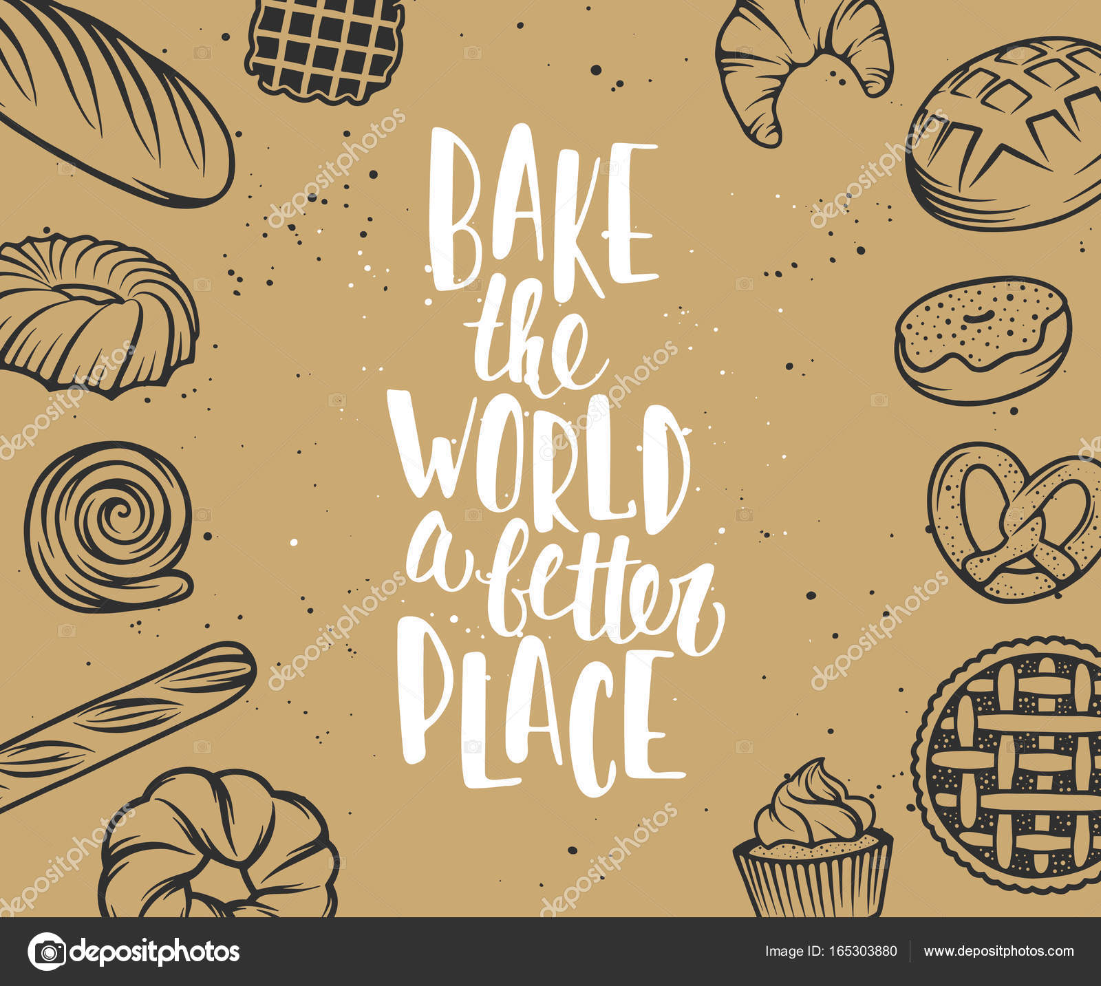 Set of vector bakery elements and handwritten lettering. Stock Vector ...
