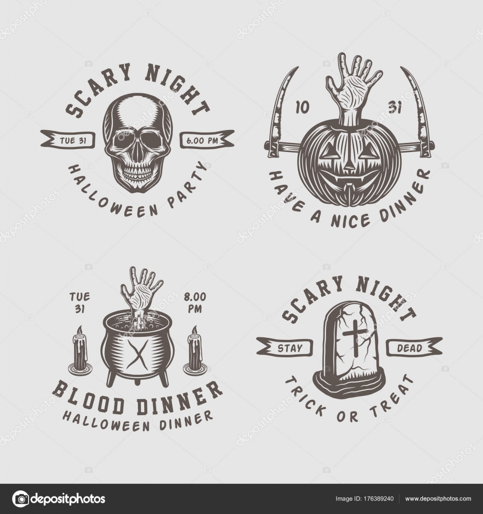 Vintage retro halloween logos, emblems, badges, labels, marks Stock ...