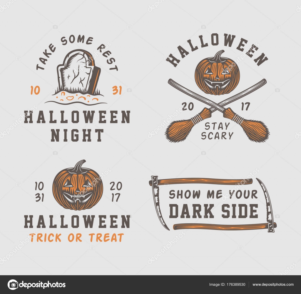 Vintage retro halloween logos, emblems, badges, labels, marks Stock ...