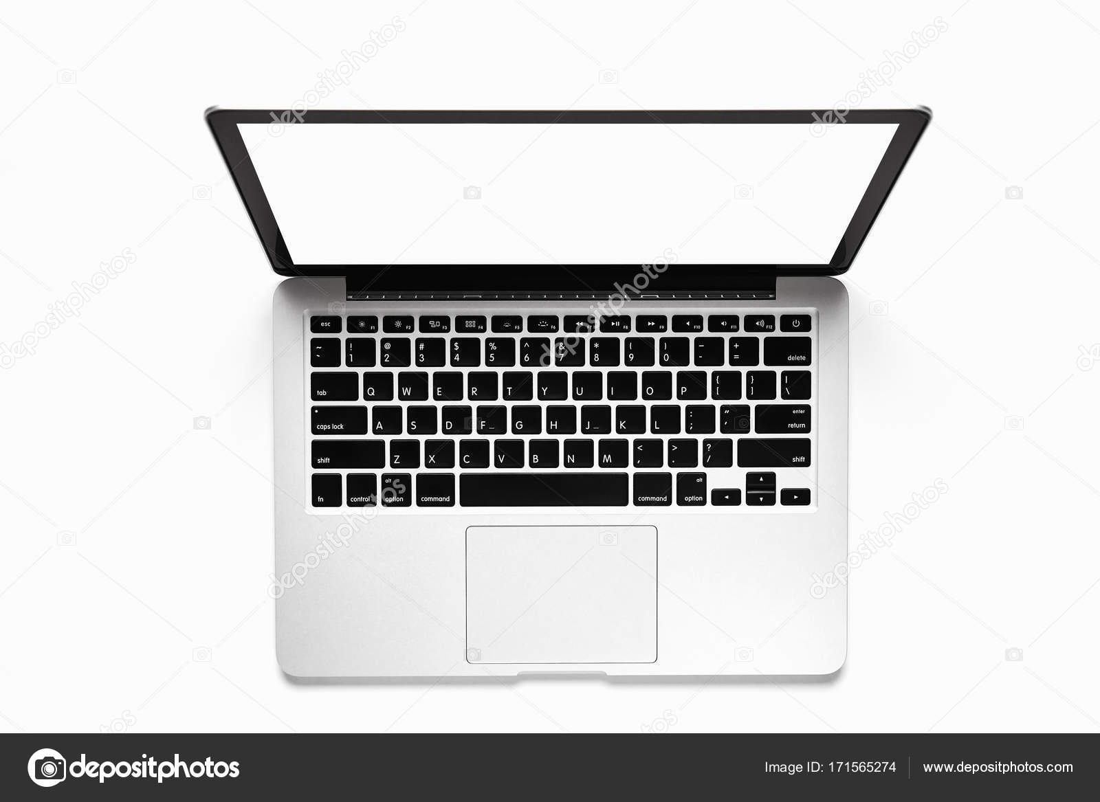 Top view, Blank white screen template for advanced laptop on a white ...