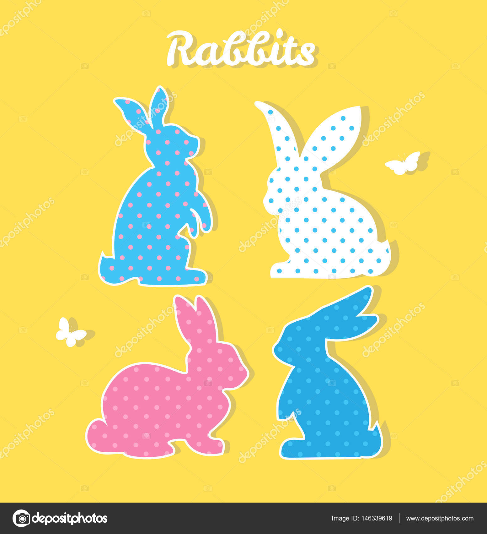 Set of colorful rabbits. Vector silhouette. Paper art and craft Stock ...