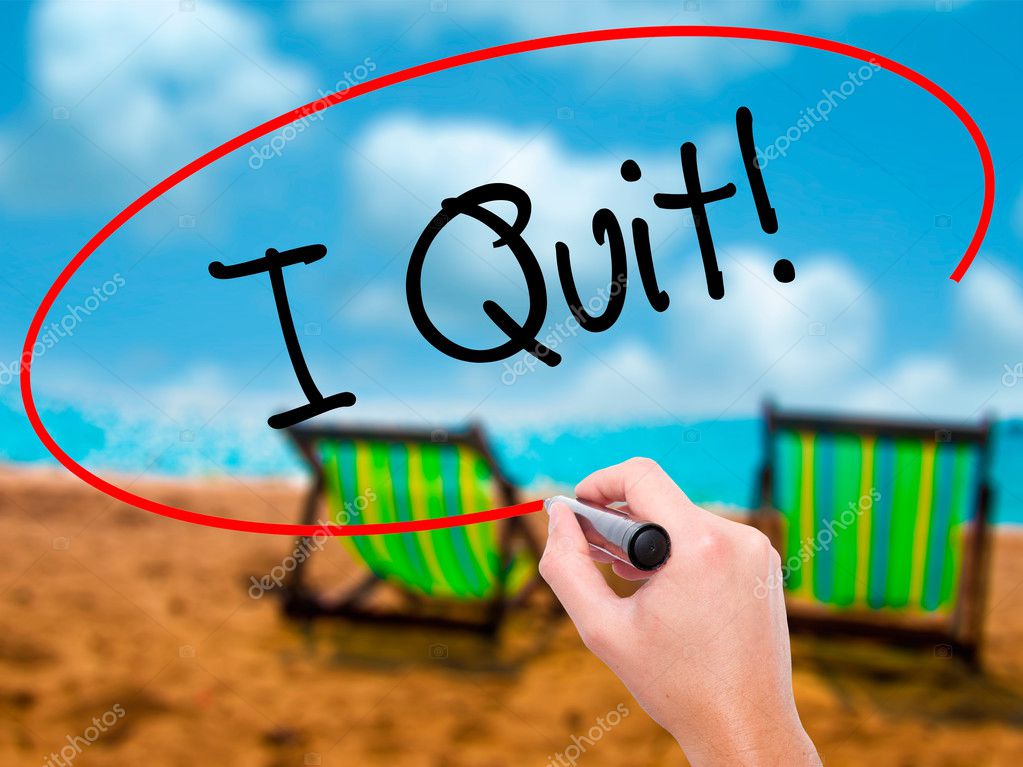 Man Hand writing I Quit! with black marker on visual screen — Stock ...