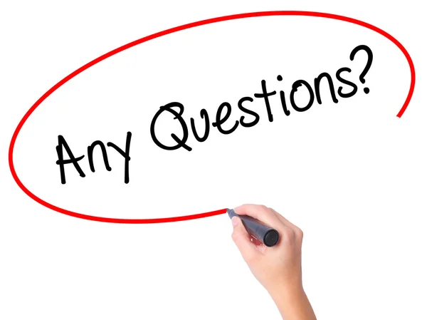 Man Hand writing Any Questions? with black marker on visual scre Stock ...