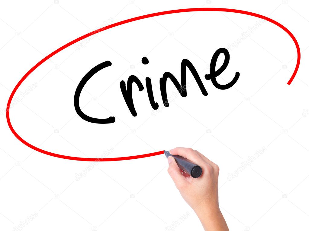 Women Hand writing Crime with black marker on visual screen — Stock ...