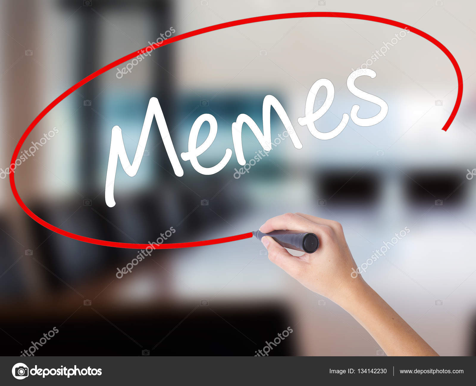 Woman Hand Writing Memes with a marker over transparent board. — Stock ...