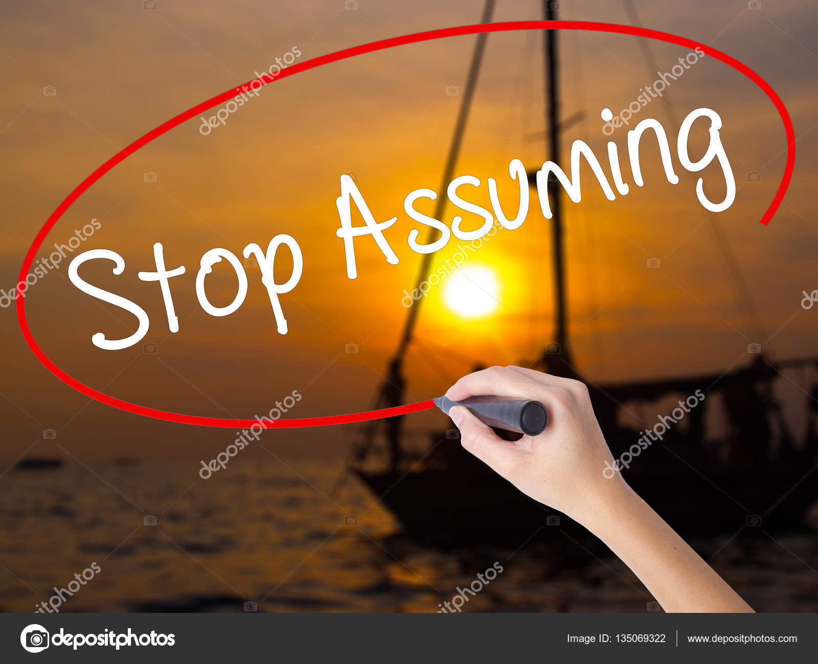 Woman Hand Writing Stop Assuming with a marker over transparent — Stock ...