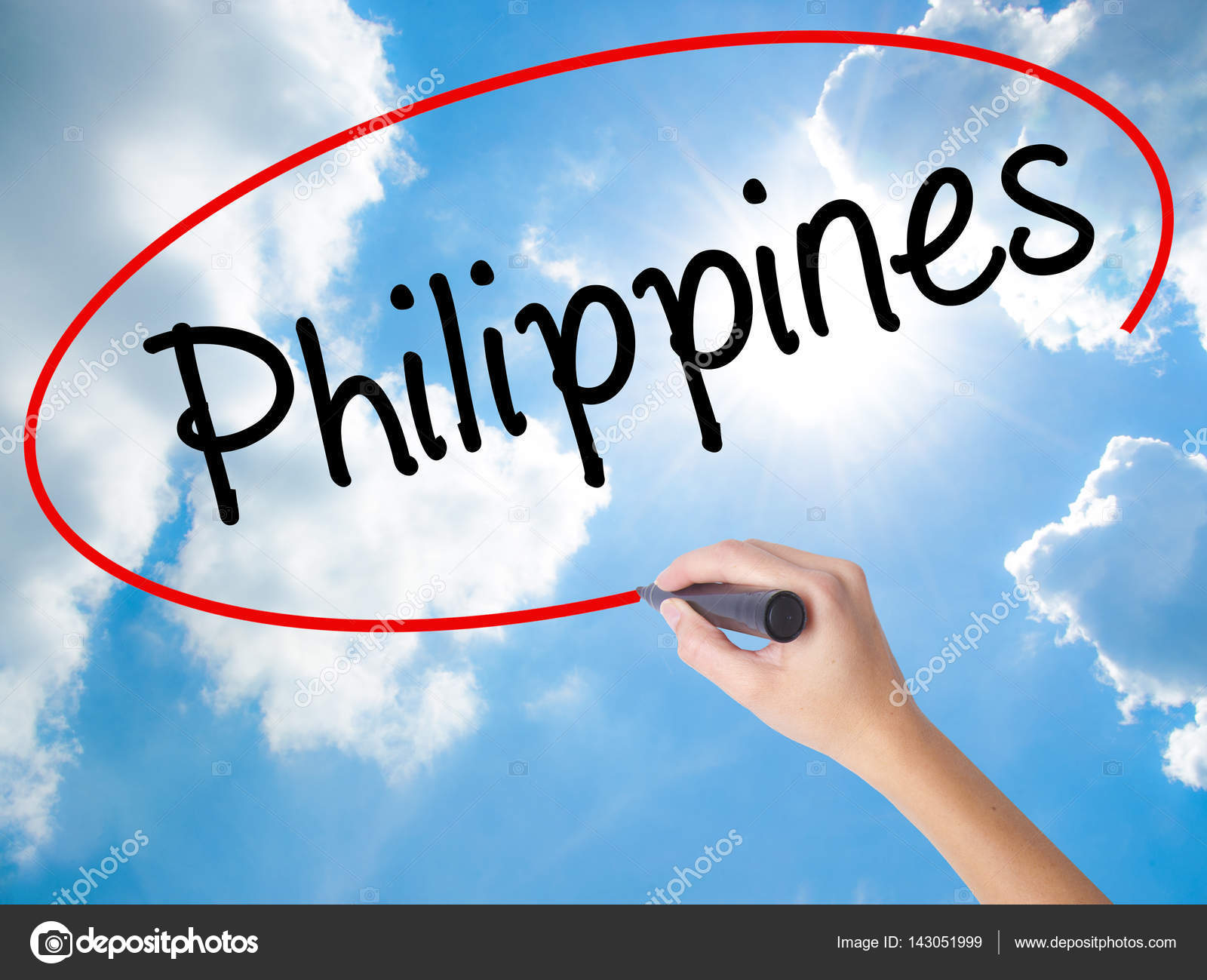 Woman Hand Writing Philippines with black marker on visual scree ...