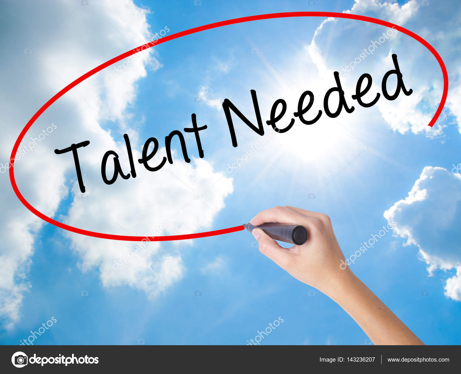 Woman Hand Writing Talent Needed with black marker on visual scr ...