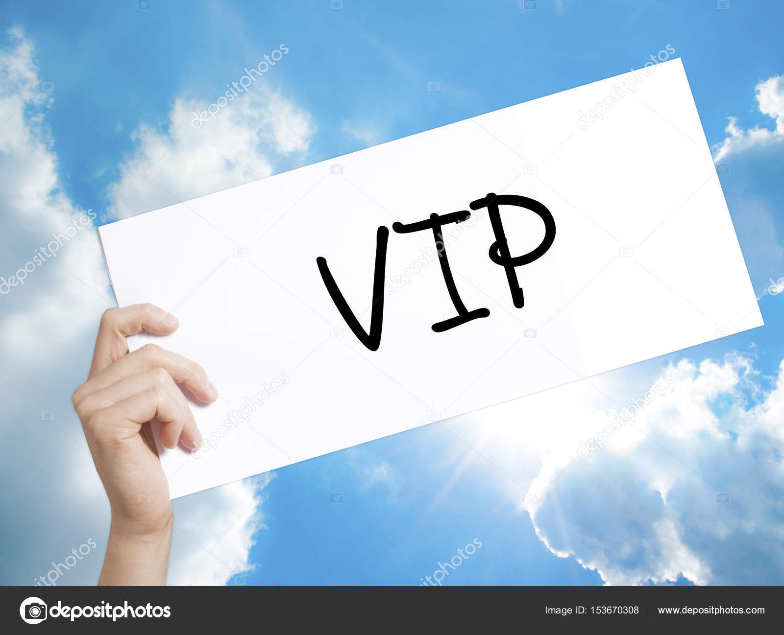 VIP Sign on white paper. Man Hand Holding Paper with text. Isol — Stock ...