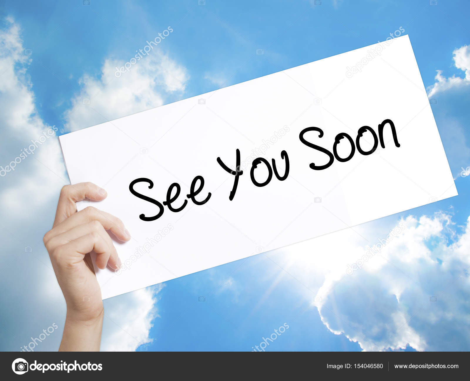 See You Soon Sign on white paper. Man Hand Holding Paper with te Stock ...