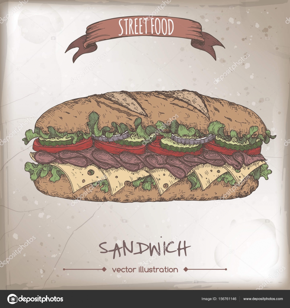 Sandwich color sketch on grunge background. Stock Vector by ©msokolyan ...