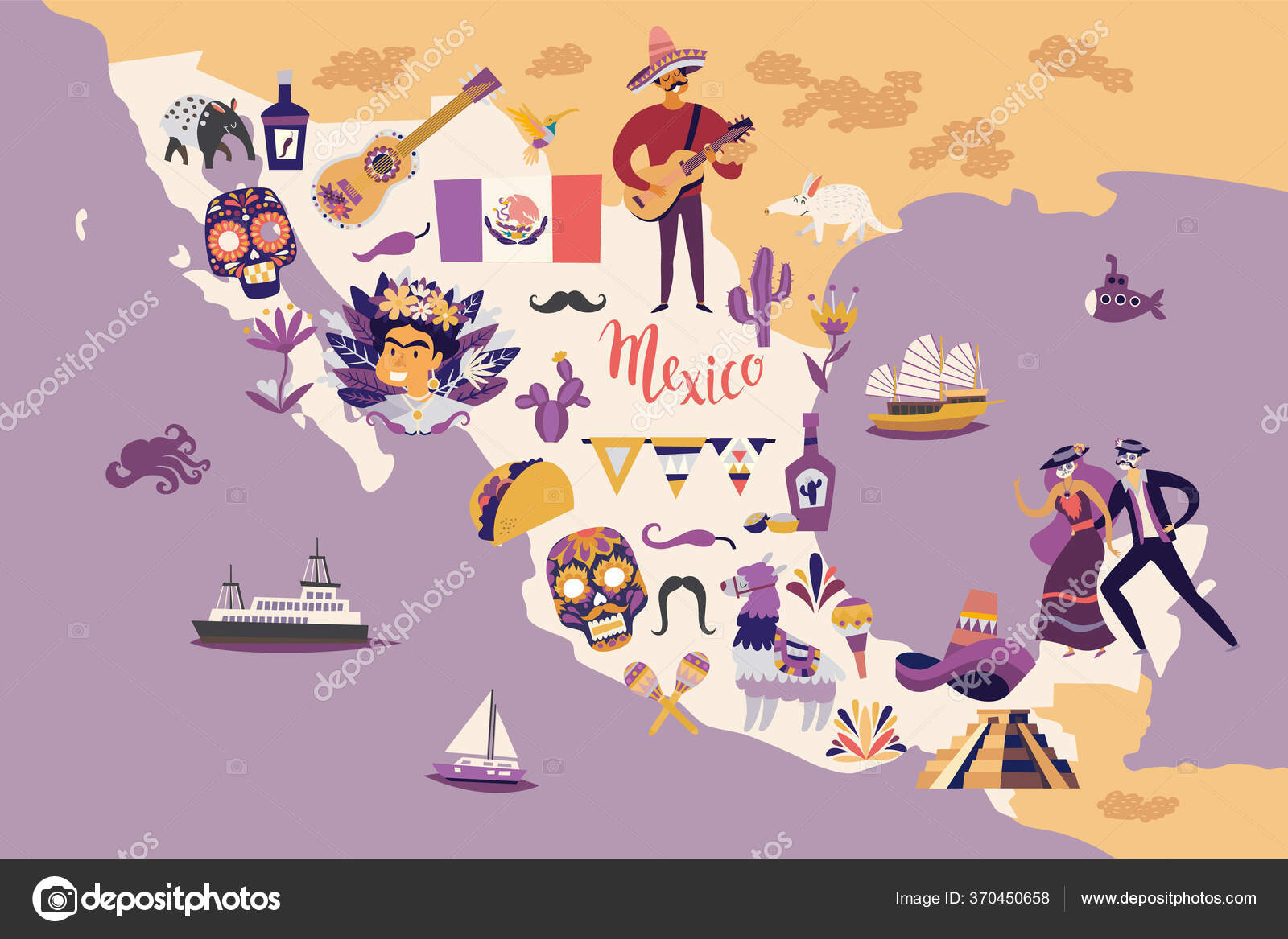 Mexico Map Vector Illustration Mexican Background Travel Abstract Map ...