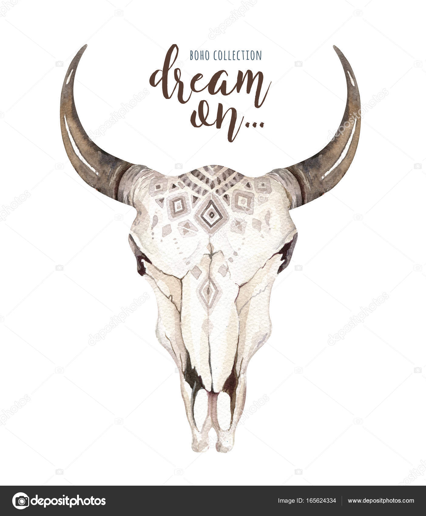 Cow skull decorated with tribal pattern Stock Photo by ©mykef 165624334