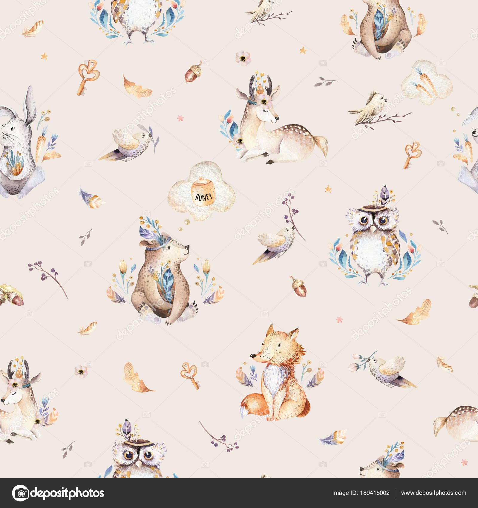 Baby Animals Nursery Isolated Seamless Pattern Children Stock ...