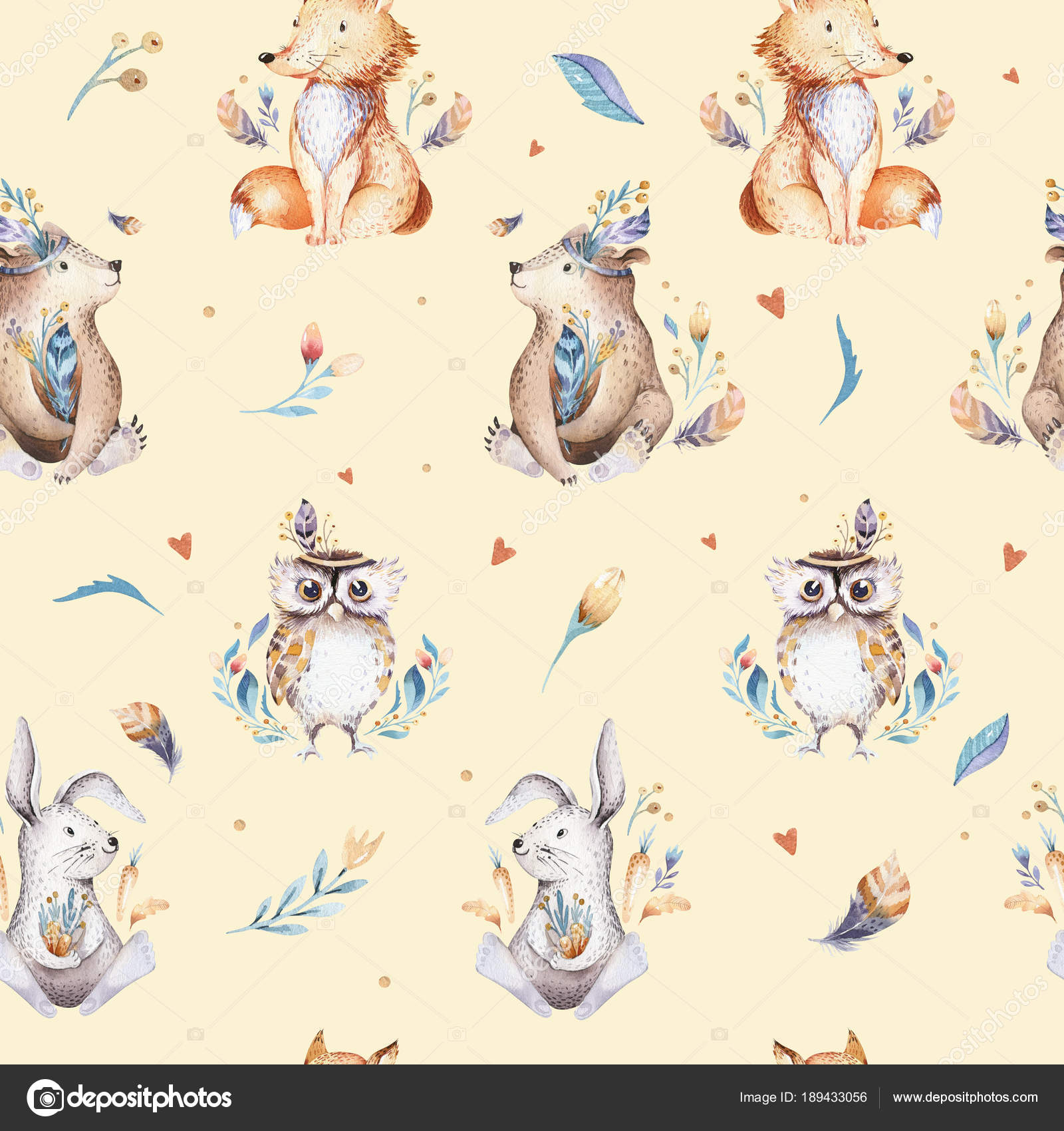 Baby Animals Nursery Isolated Seamless Pattern Children Stock ...