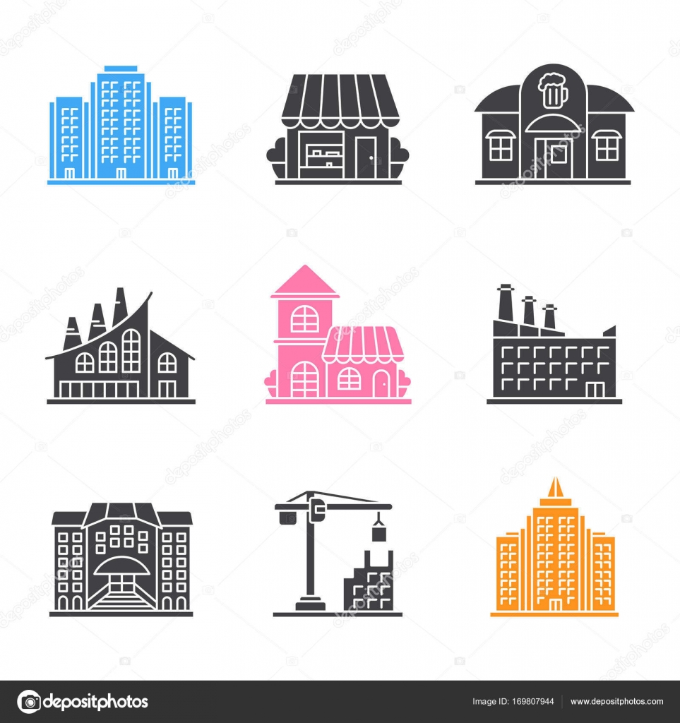 Buildings icons set — Stock Vector © bsd #169807944