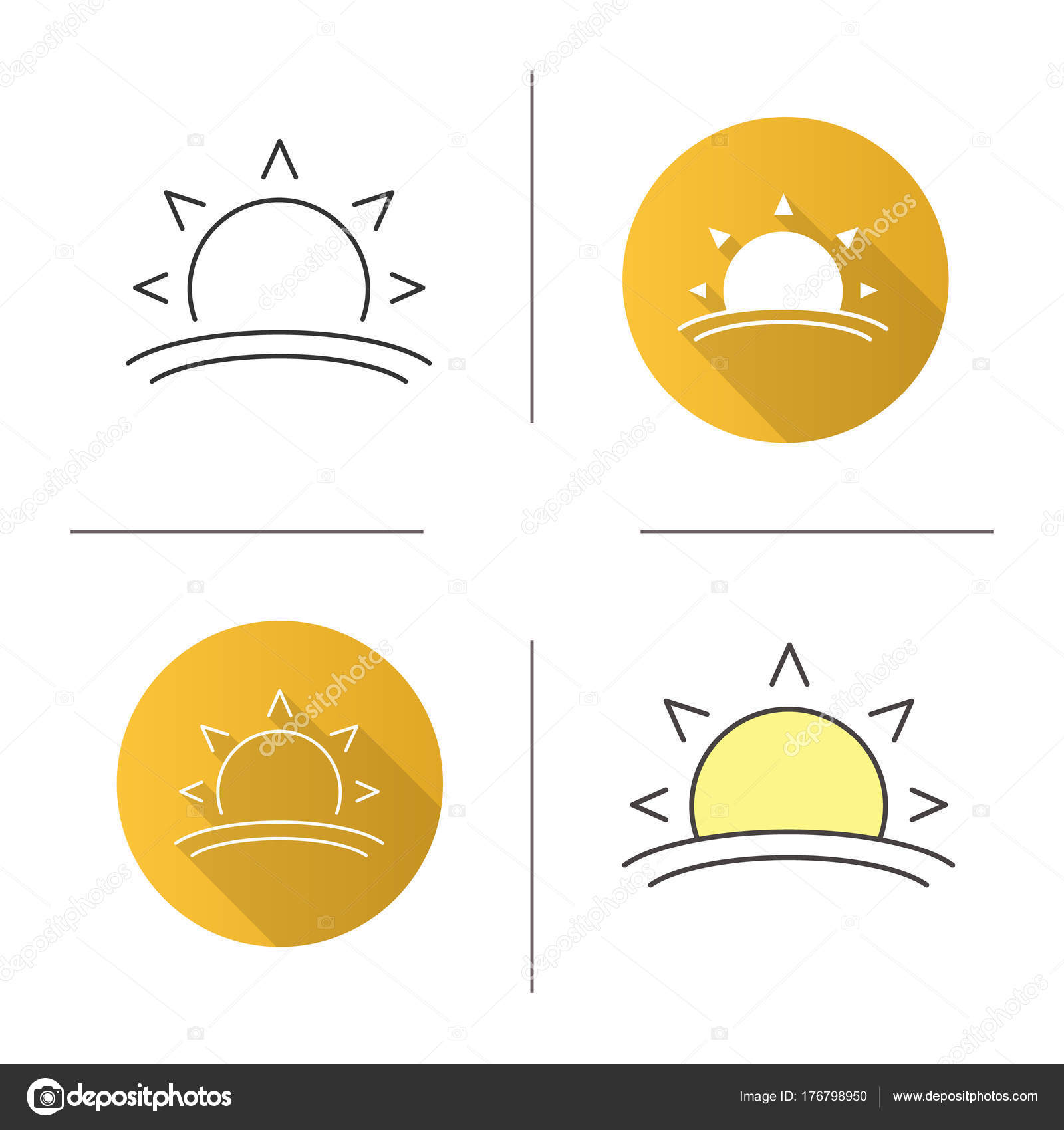 Rising Sun Icon Flat Design Linear Color Styles Morning Dawn — Stock ...