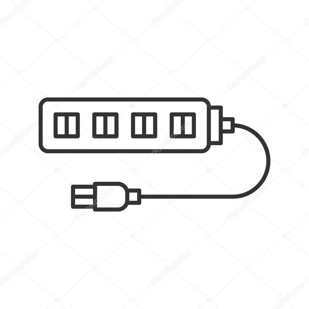 Icono lineal del hub USB. Ilustración en línea delgada. Enchufe ...