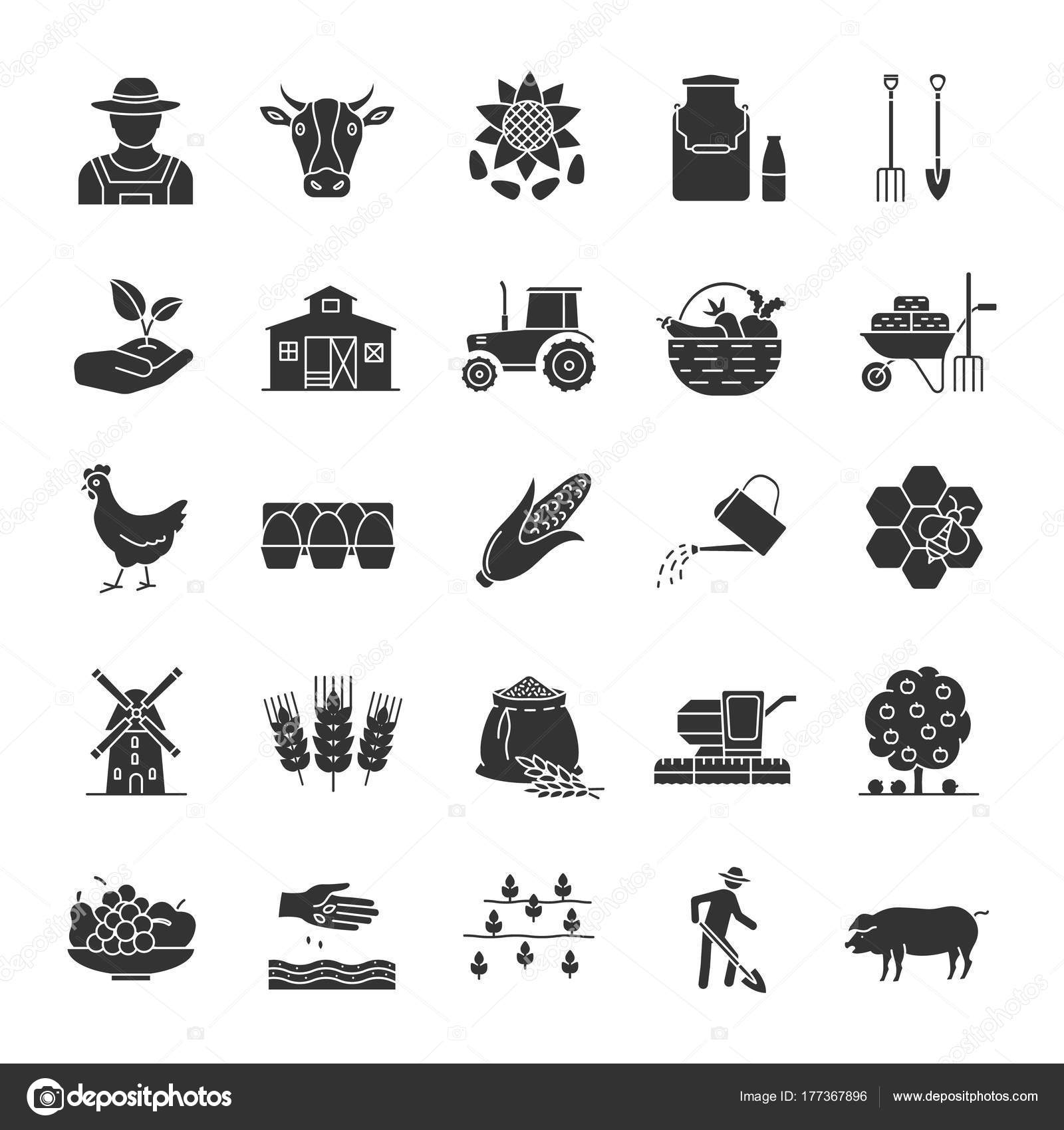 Agriculture Glyph Icons Set Farming Agricultural Implement Silhouette ...