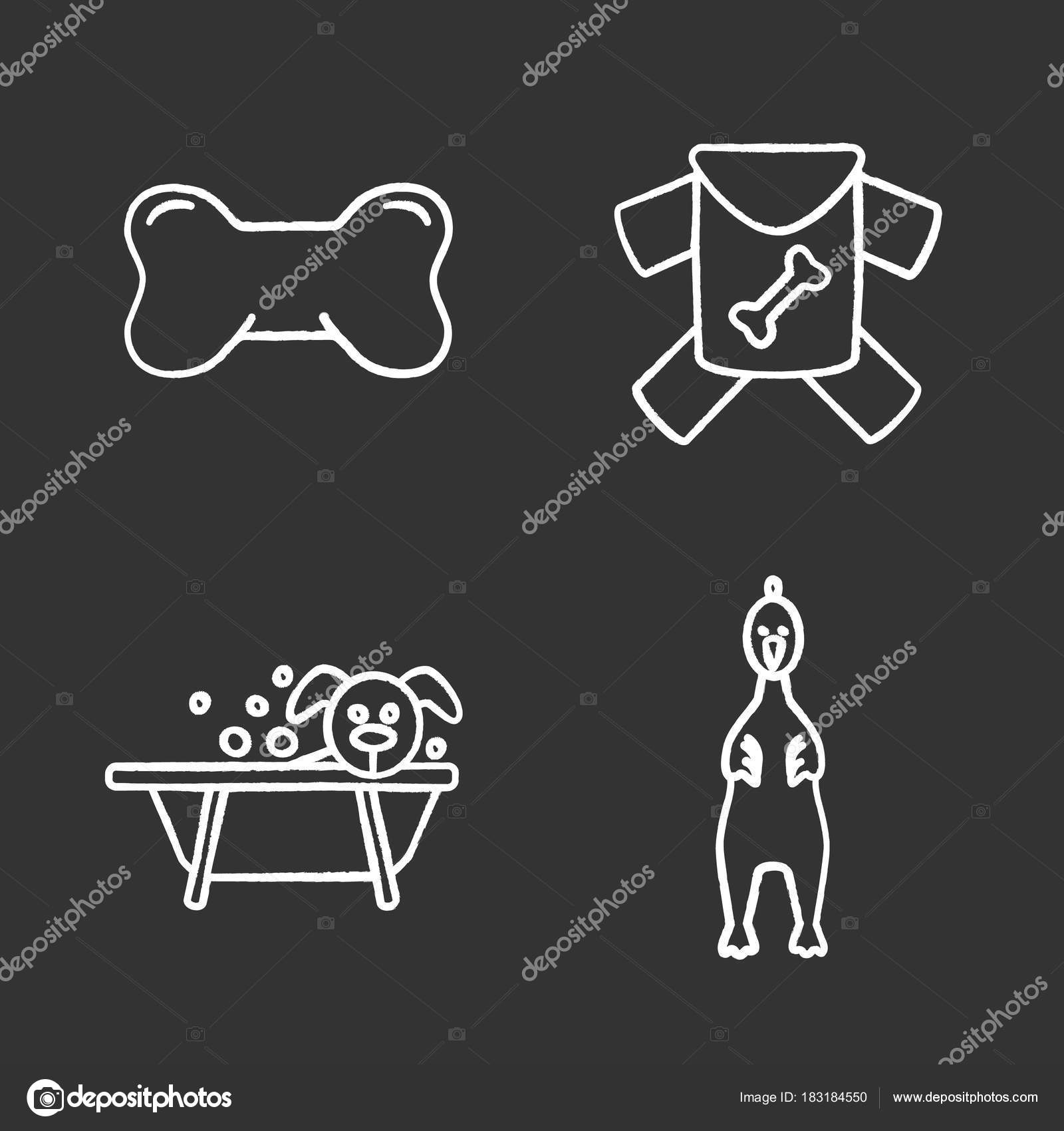 Pets Supplies Chalk Icons Set Dog Bone Toy Pets Clothes — Stock Vector ...