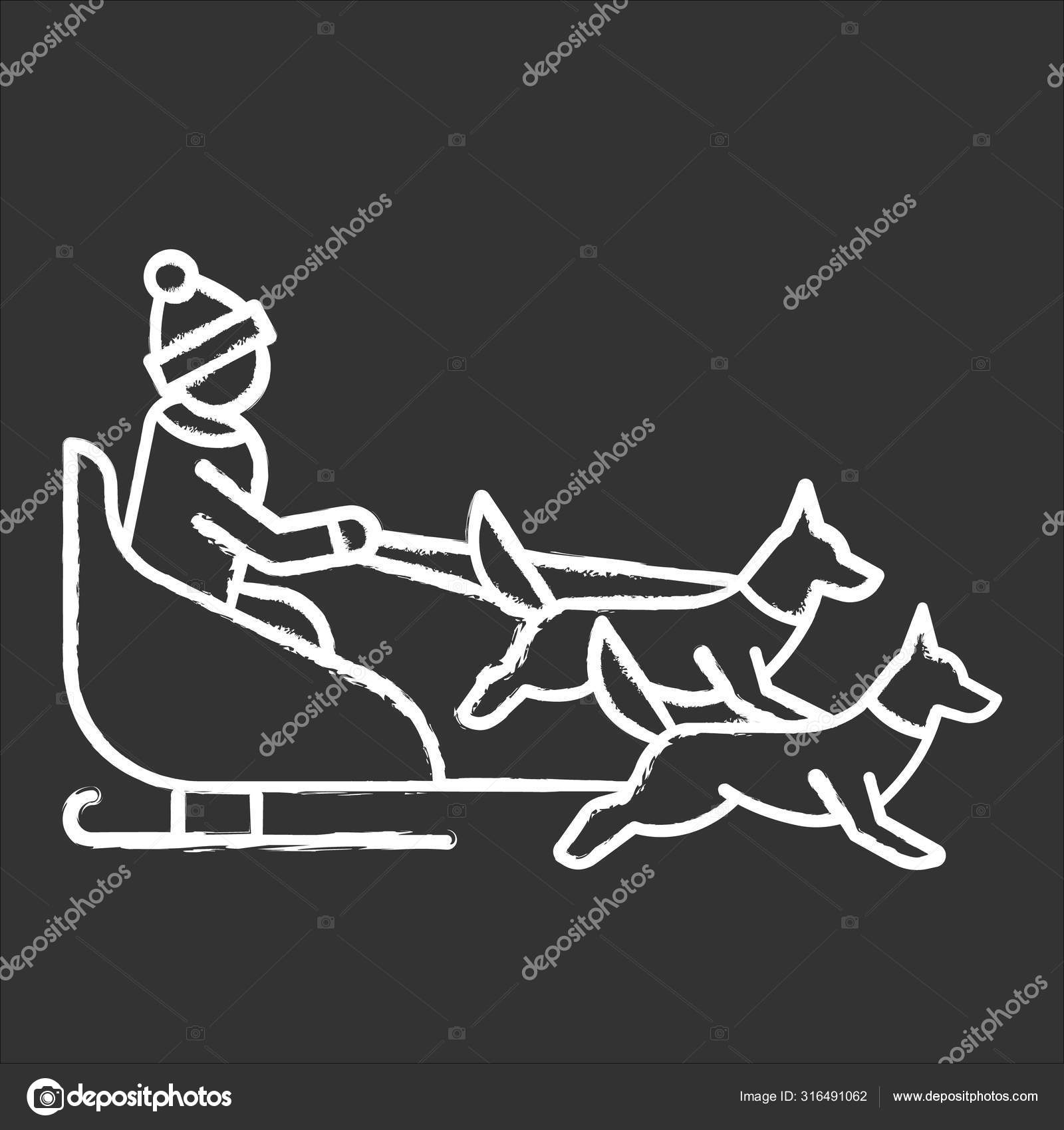 Dog Sledding Chalk Icon Winter Extreme Sport Risky Activity Adventure ...
