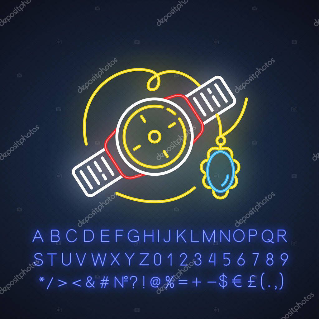 Joyer a y relojes icono de luz de ne n. Collar, pulsera con piedra preciosa. Departamento de ...