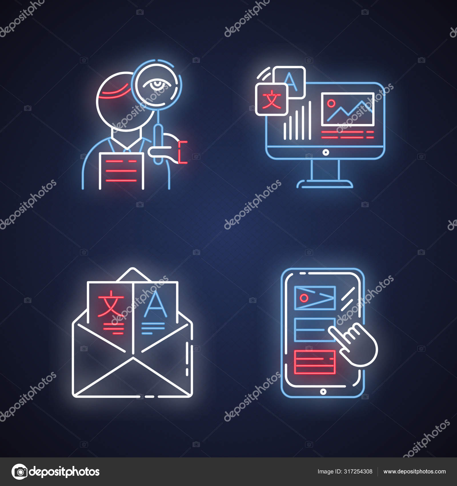 Translation Neon Light Icons Set Proofreading Website Localization ... Translation Neon Light Icons Set Proofreading Website Localization ...
