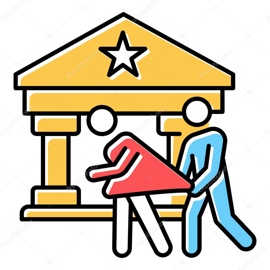 Violación custodial icono de color rojo, azul, amarillo. Maltrato de ...