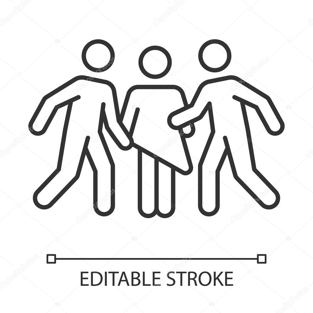 Icono lineal de violación en pandilla. Abuso de mujeres. Violenta ...