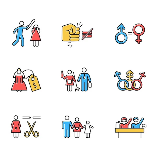 Gender Equality Linear Icons Set Violance Woman Gender Stereotypes ...