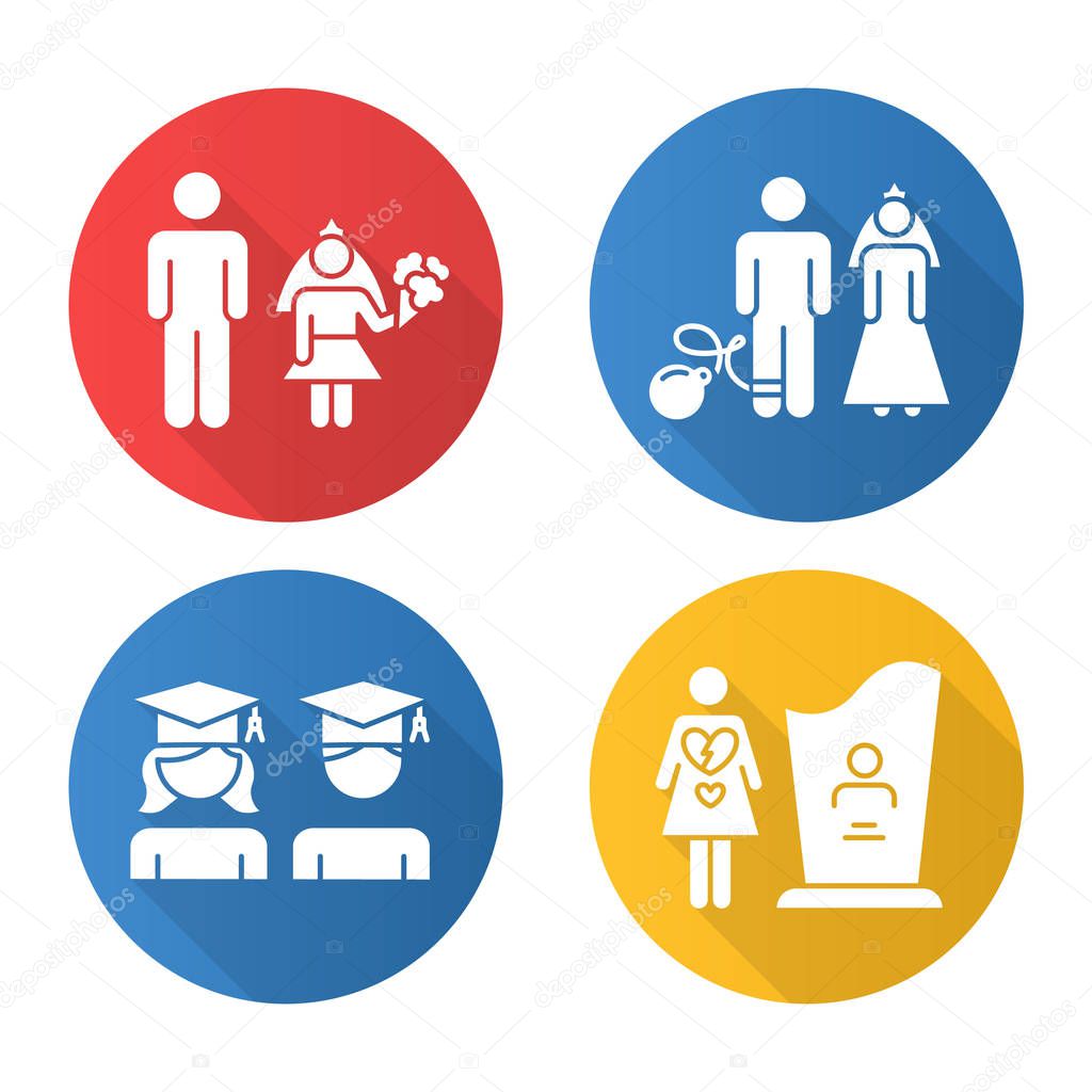 Igualdad De Género Plano Diseño Largo Sombra Glifo Iconos Conjunto