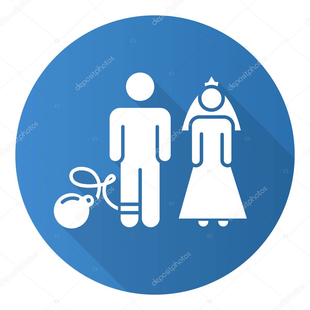 Matrimonio Forzado Azul Plano Diseño Largo Sombra Glifo Icono Mujer Y