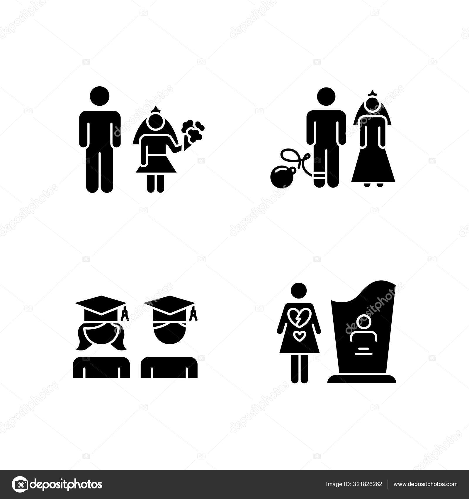 Gender Equality Glyph Icons Set Child Marriage Education Equality ...