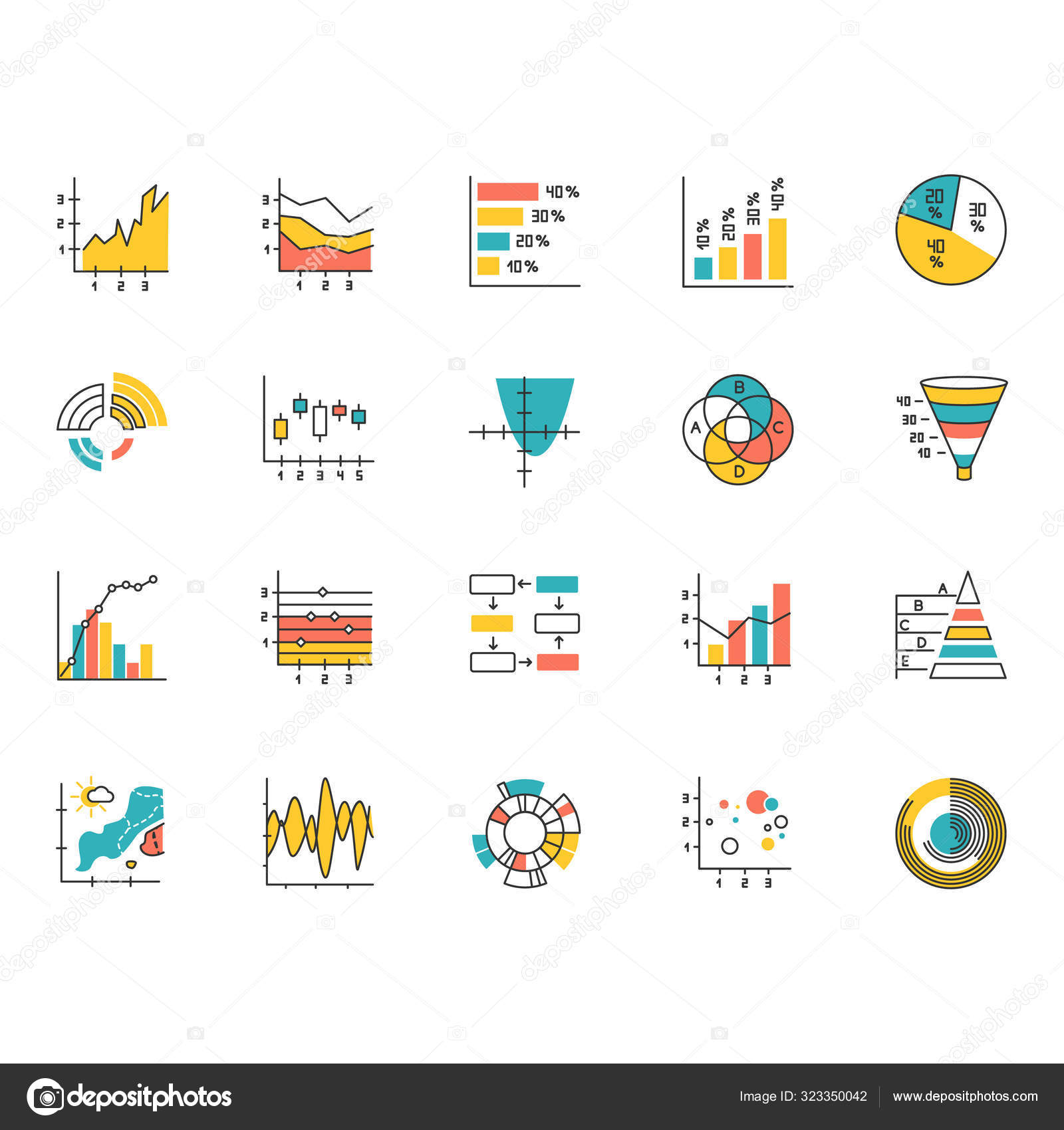 Chart and graph color icons set. Pie diagram. Horizontal and ver Stock ...
