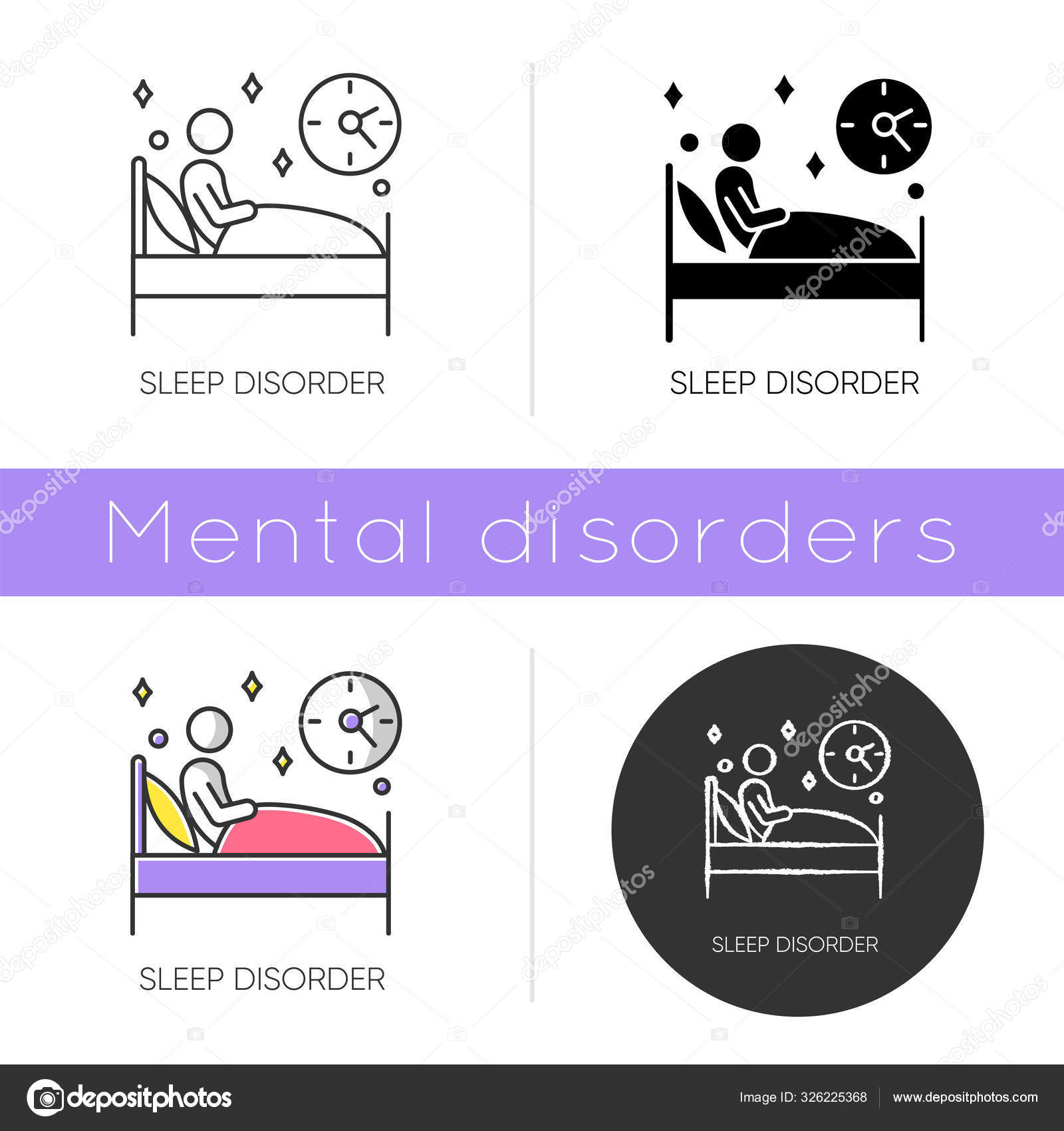 Sleep Deprivation Icon Insomnia Man Alone Bed Awake Night Sleeplessness ...