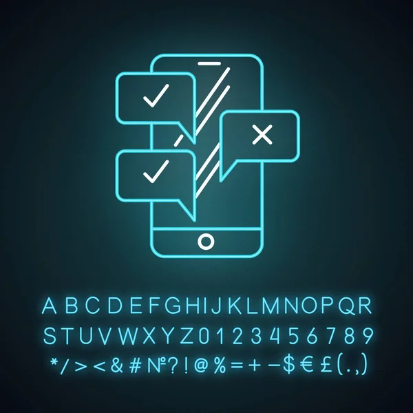 Chat neon light icon. Online survey. Smartphone instant messaging ...