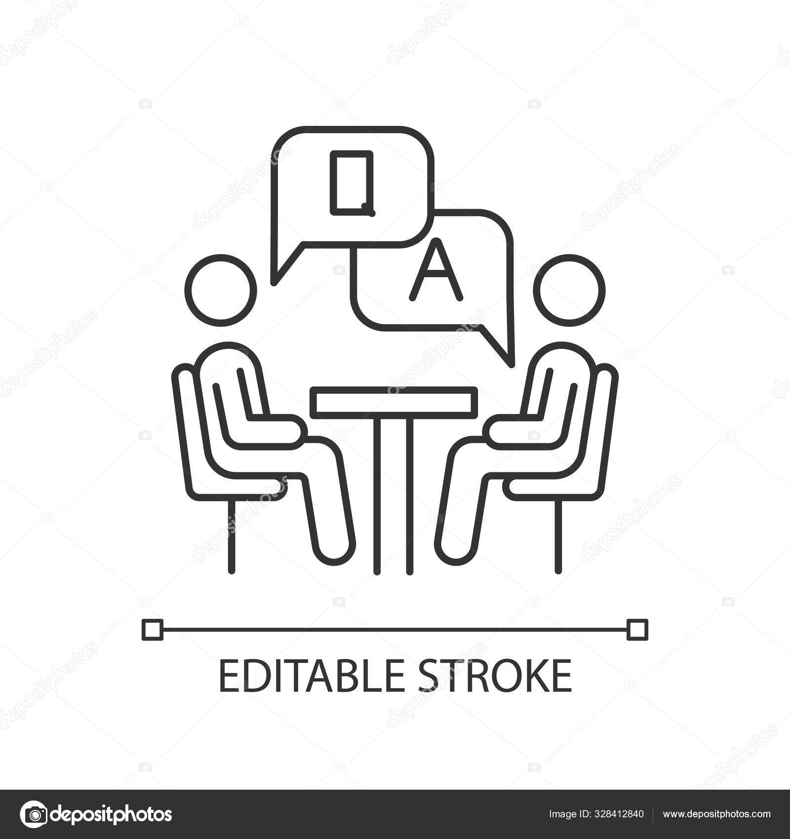 Personal interview survey linear icon. Questions and answers pol Stock ...