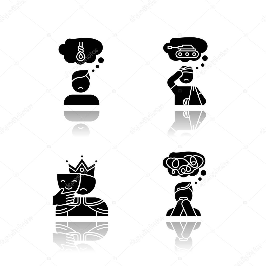 Trastorno mental gota sombra glifo negro iconos conjunto. Sensaci n suicida 2024