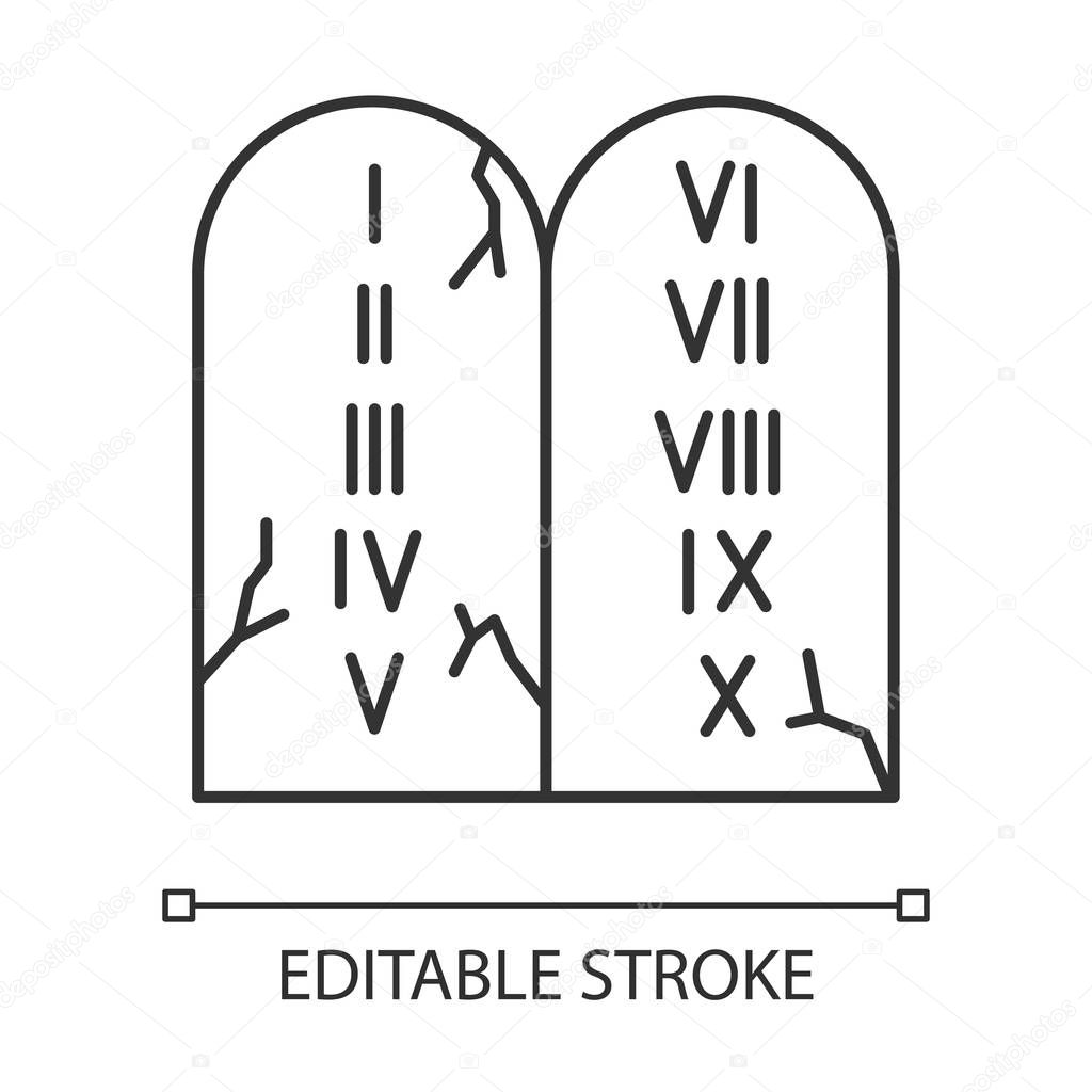 Diez Mandamientos Historia de la Biblia icono lineal. Leyes bíblicas escritas 2022